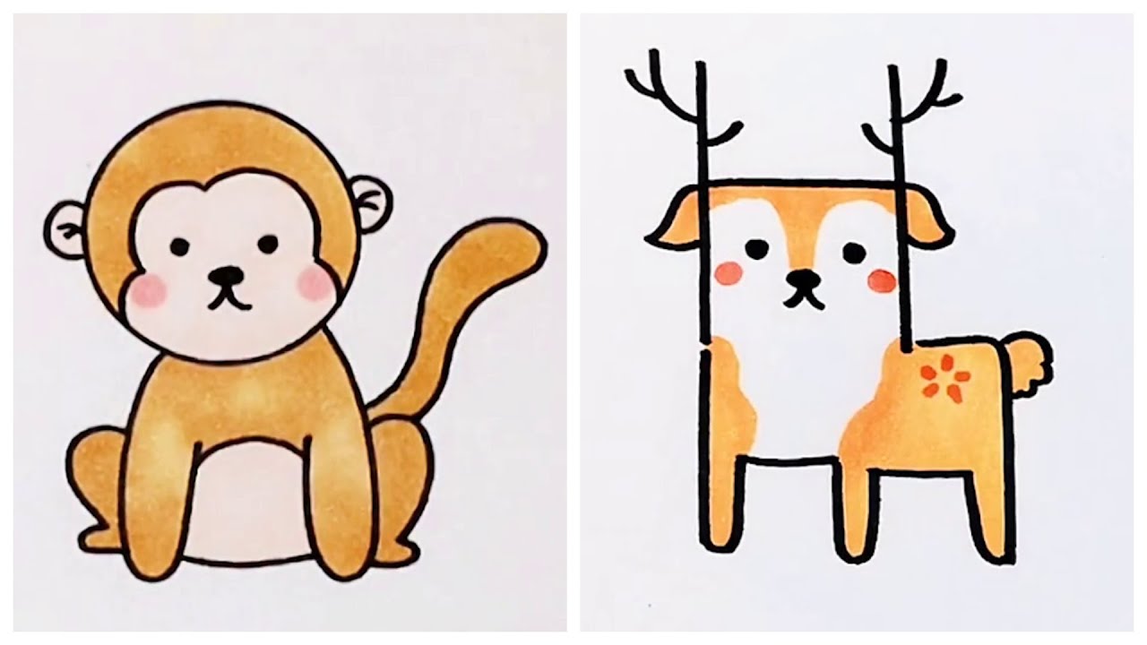 Easy Animal Drawing Ideas to Make at Home | Easy Cartoon Animal ...