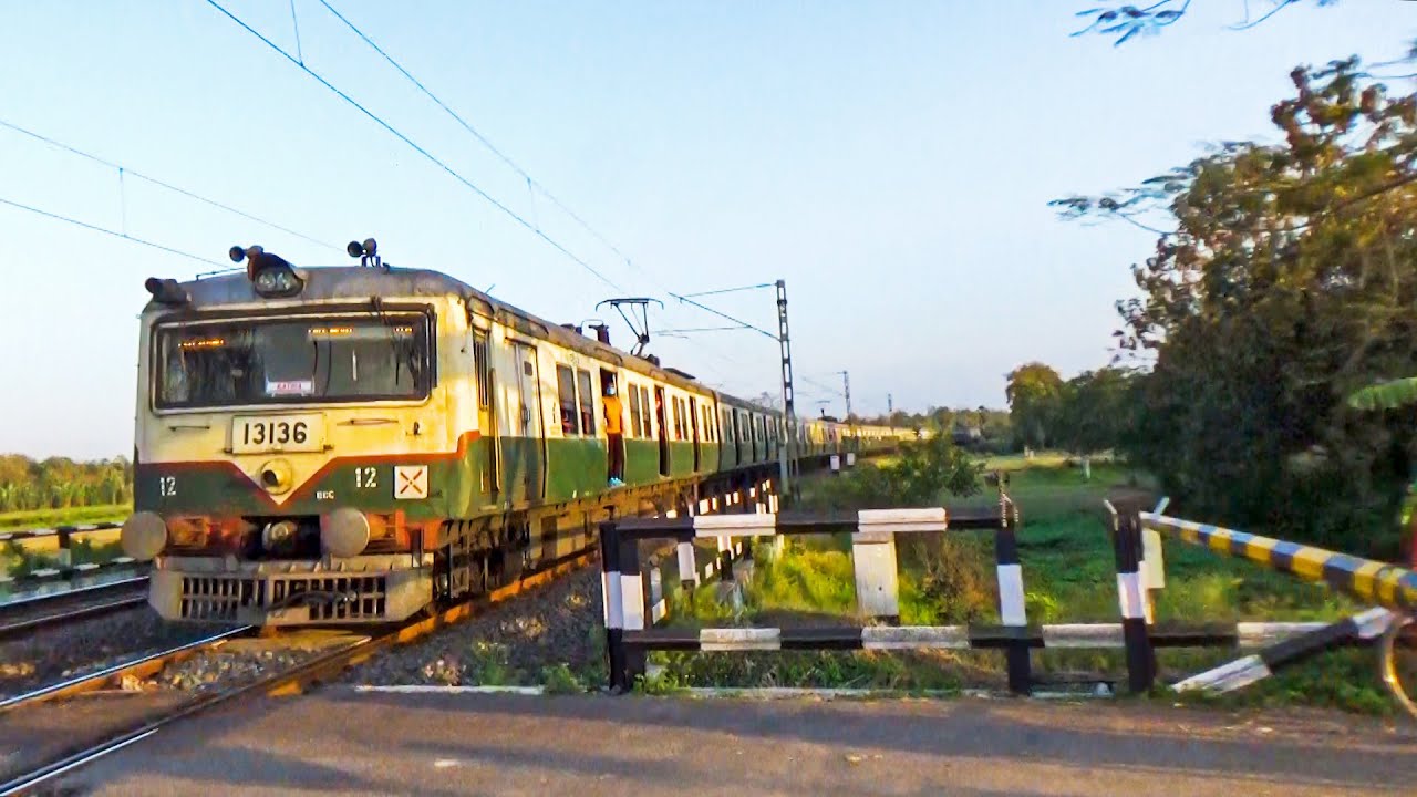 Up and Down high speed Electric Multiple Unit local trains on curve ...