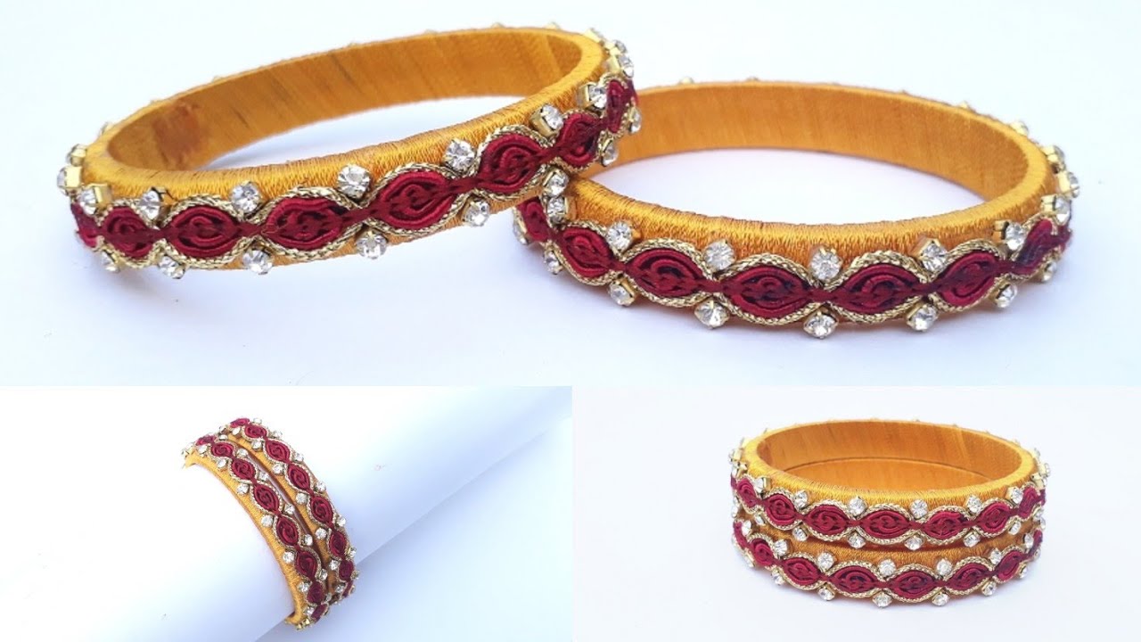 How To Make Designer Silk Thread Bangles With Lace | DIY | Latest ...