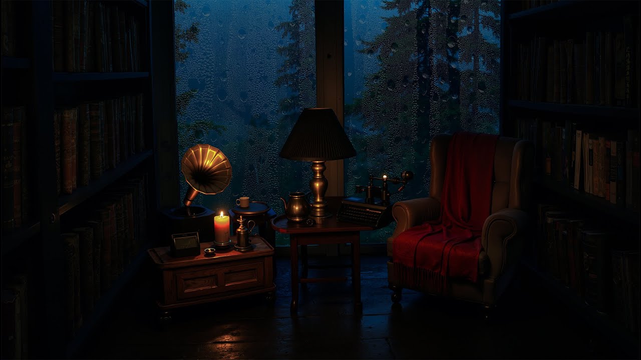 Rainy Night in a Cozy Vintage Library 🌧📚 Quiet Reading Corner Ambience ...