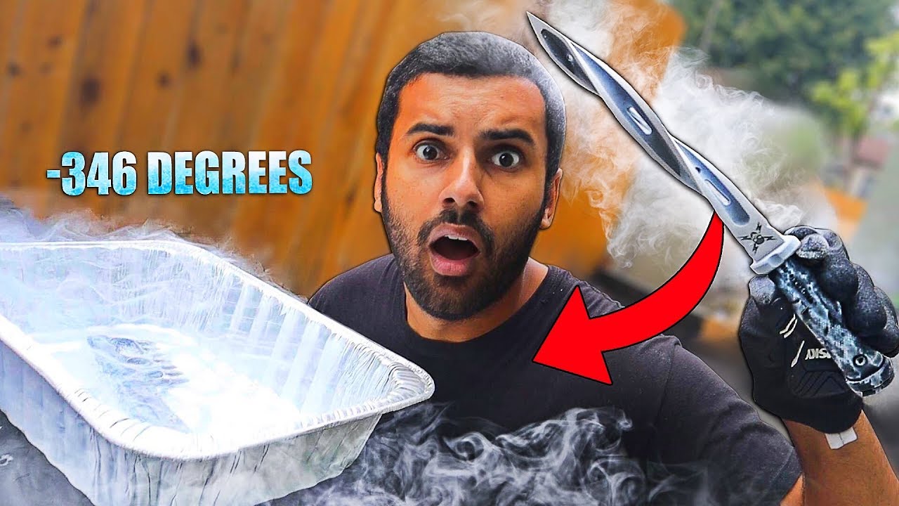 We Put Dangerous BLADES In Liquid Nitrogen!! *FREEZES INSIDE OF TARGETS ...