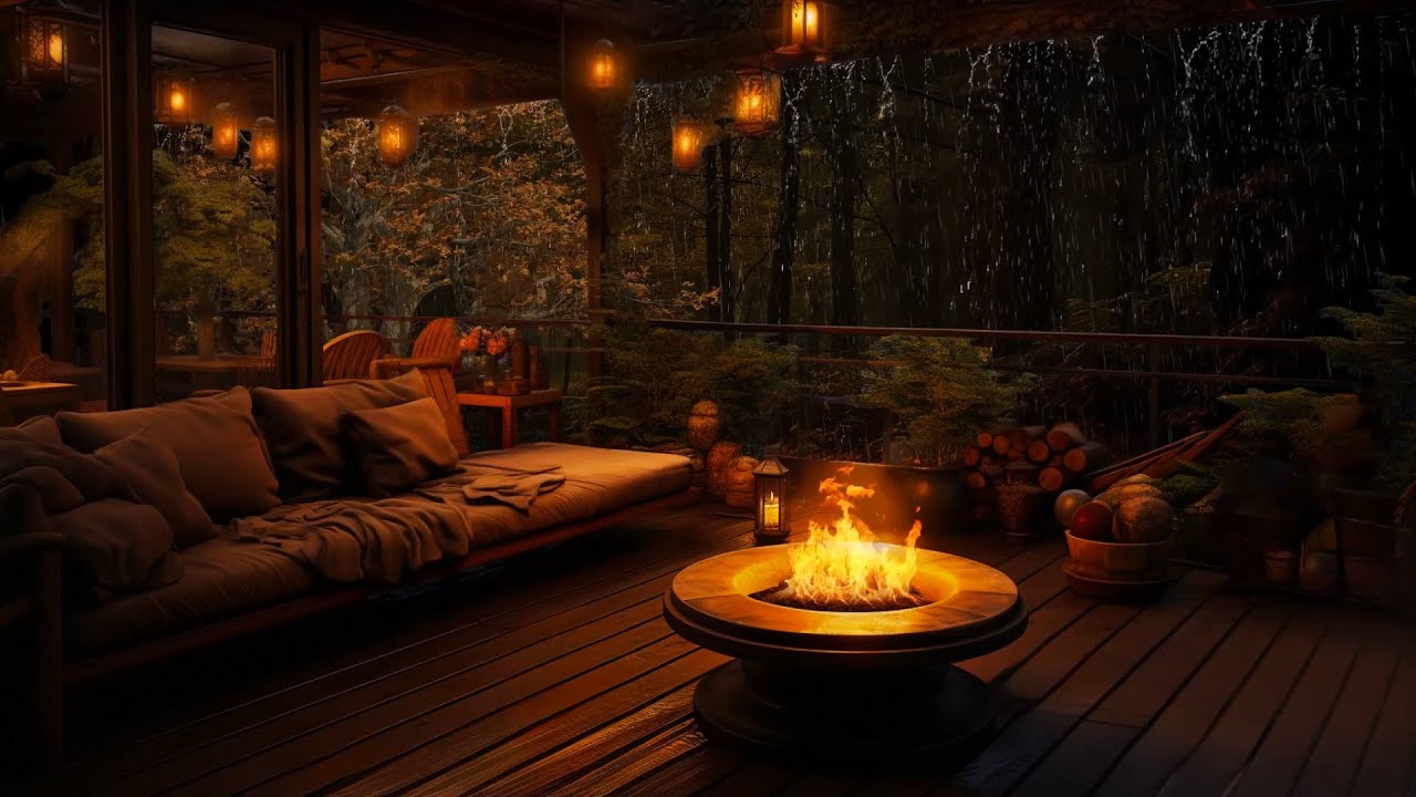 🔴 Autumn Rainy Day | Relaxing Fireplace & Rain Sounds | Fall Ambience ...