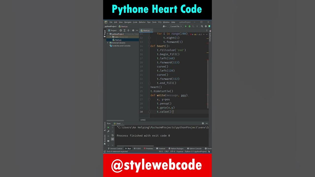 Make a Heart and print 'I LOVE YOU' using Python Turtle | #shorts | # ...