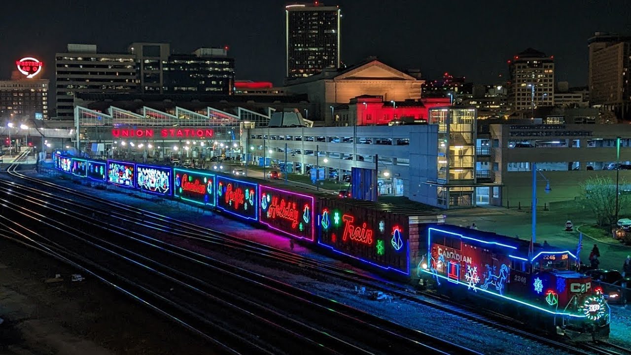 Multiple views of the CP Holiday Train as it arrives at Kansas City ...