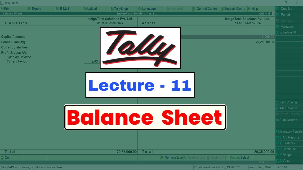 Tally Class - Lecture 11 | Balance Sheet | Tally ERP 9 Course in Hindi ...