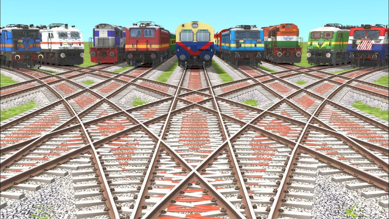 ELECTRIC TRAINS CROSSING ON DIAMOND CRISS CROSS RAILROAD TRACK | Forked ...