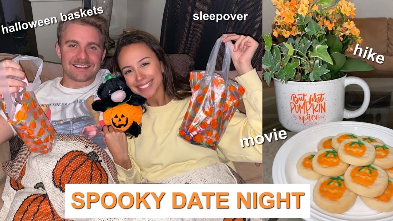 SPOOKY DATE NIGHT | sleepover, halloween baskets, cookies, movie + more ...