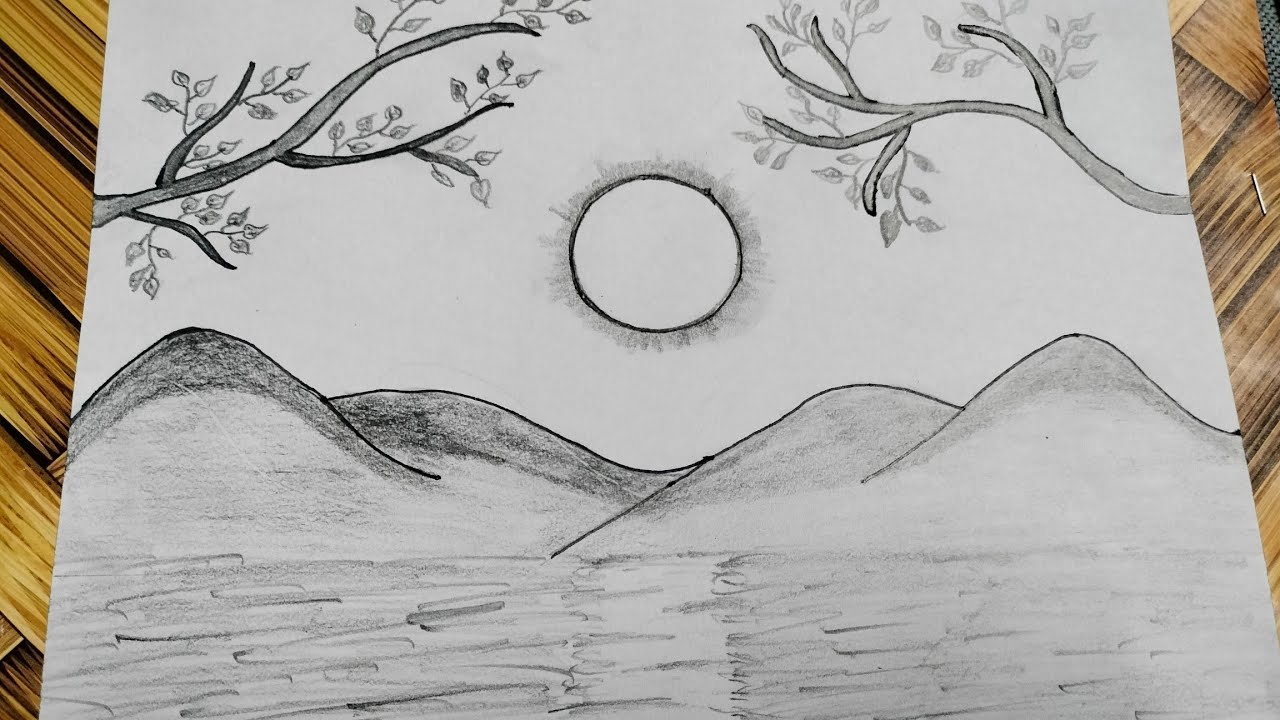 Beautiful Nature easy drawing with normal pencil ( ️)#black art# - YouTube