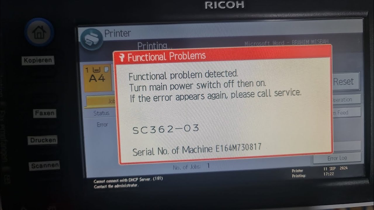 Error Ricoh Sc362-01/sc362-02/sc362-03/sc362-04 حل مشكلة خطاء الطابعة ...