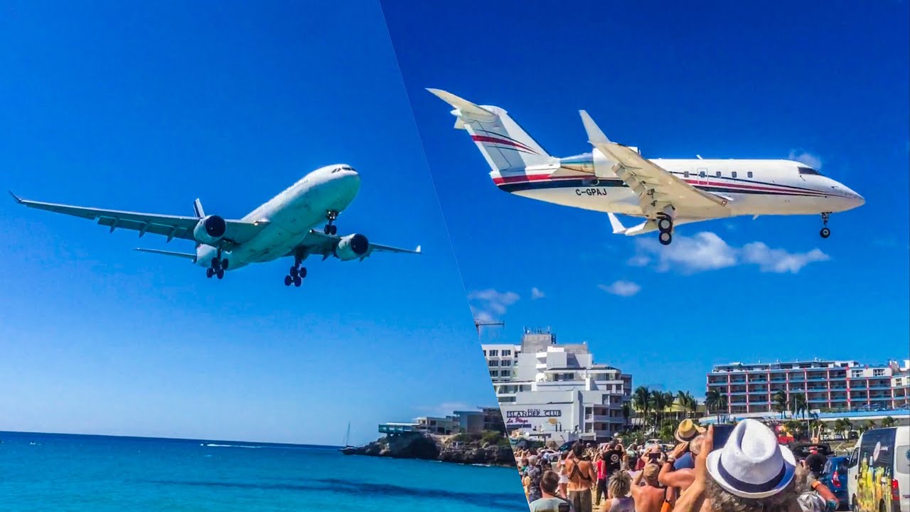 LOW LANDINGS & TAKEOFFS - St. Maarten Airport - Maho Beach Plane ...