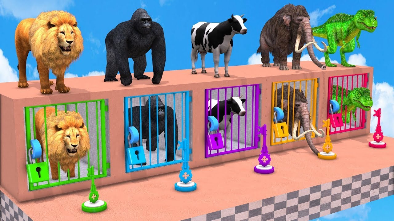 Long Slide Game With Elephant Gorilla Buffalo Hippopotamus Tiger - 3d ...