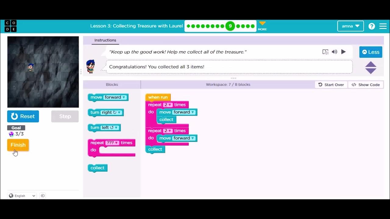 Lesson 3 Collecting Treasure with Laurel - Complete Solution of Lesson 3 - YouTube