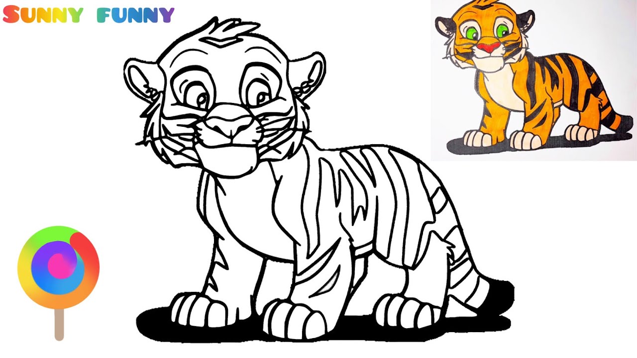 Tiger Cub Coloring Page For Kids / How To Draw Tiger Cub/ Tiger - YouTube