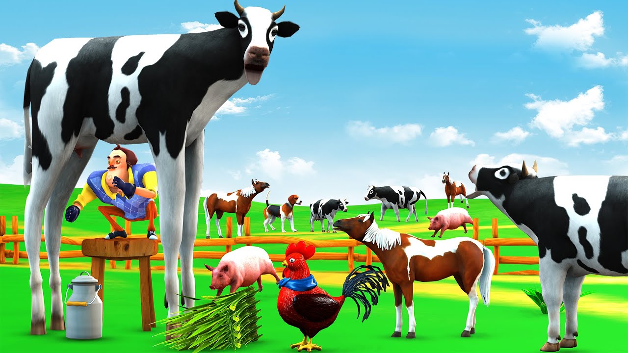 Farm Animals Long Leg Cow Rescue Magical Duck Barn Animals | 3D ...