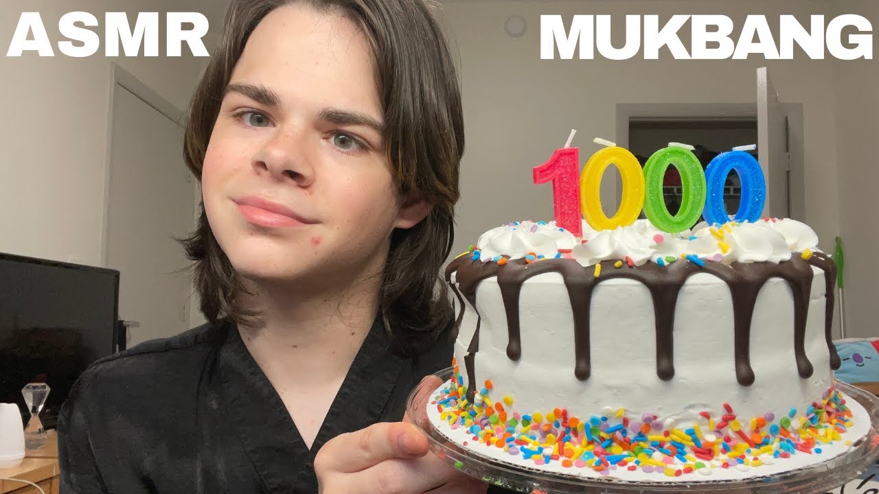 ASMR 1000 Subscriber Cake Mukbang - YouTube