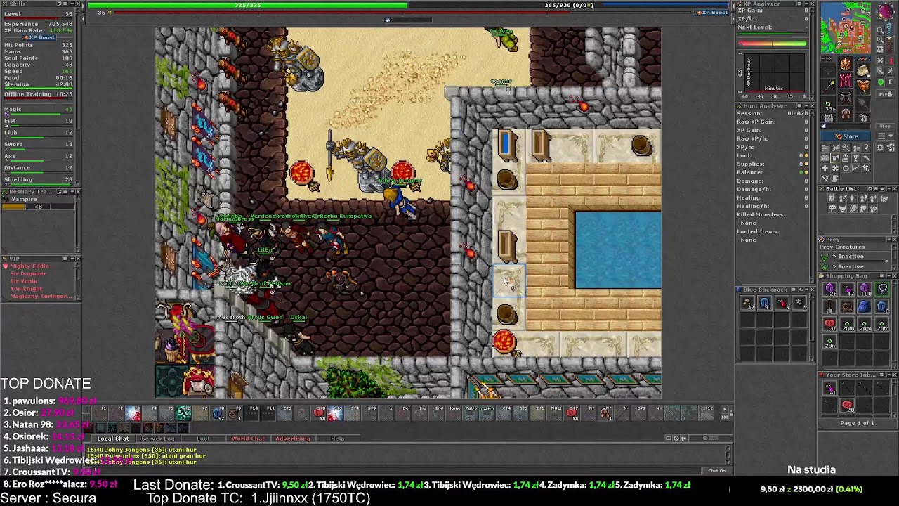 Tibia Paladin Hunt - Cały dzień z Kubsonem na double exp/skill - 143 ...