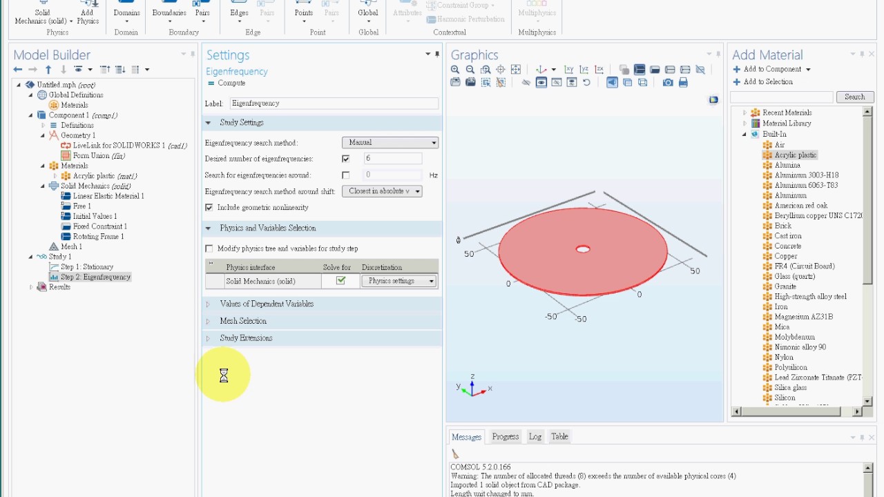 COMSOL CAE 7 Eigenfrequency Analysis Effect of Prestress on Natural Frequencies - YouTube
