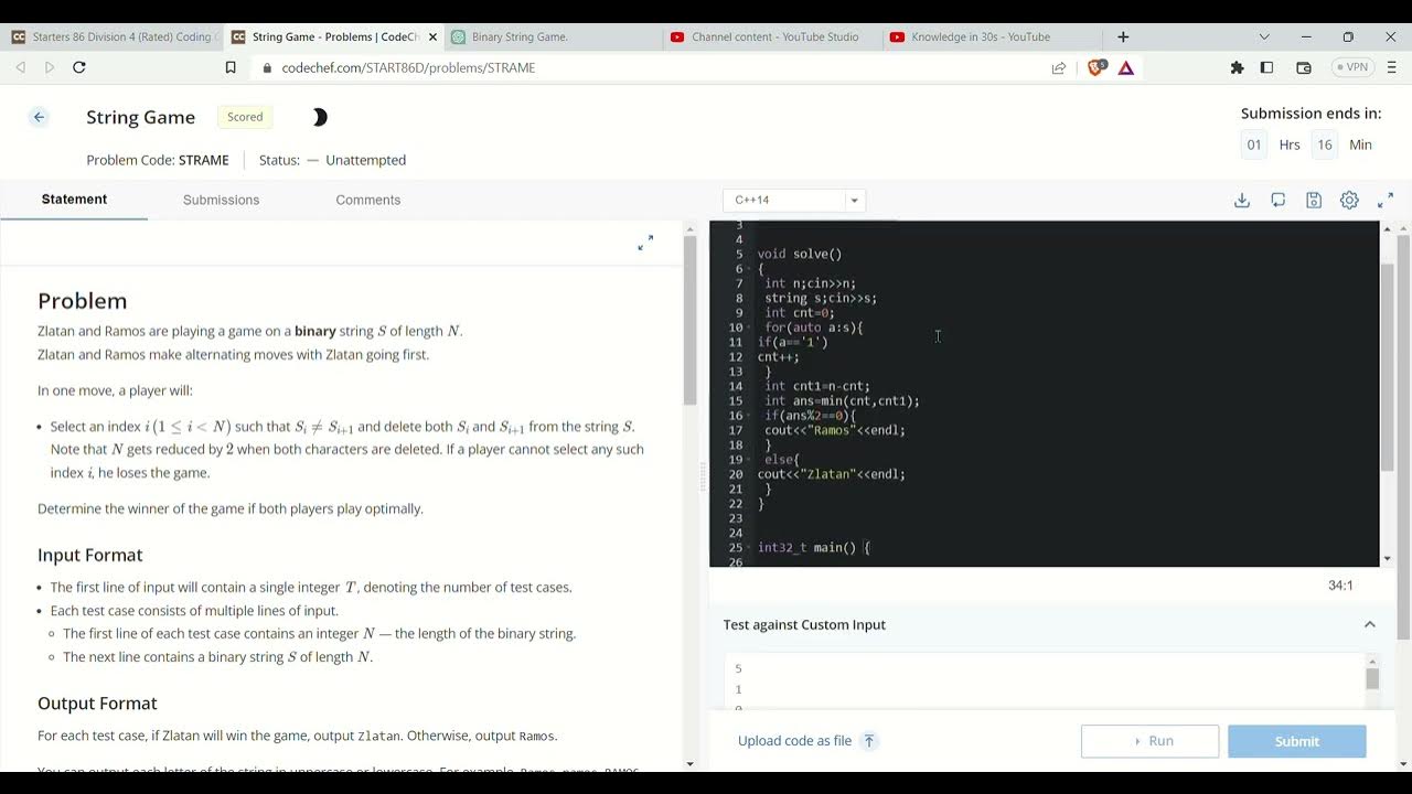 String Game || SOLUTION IN C++ ||COdechef Solution Today|| Comments - YouTube