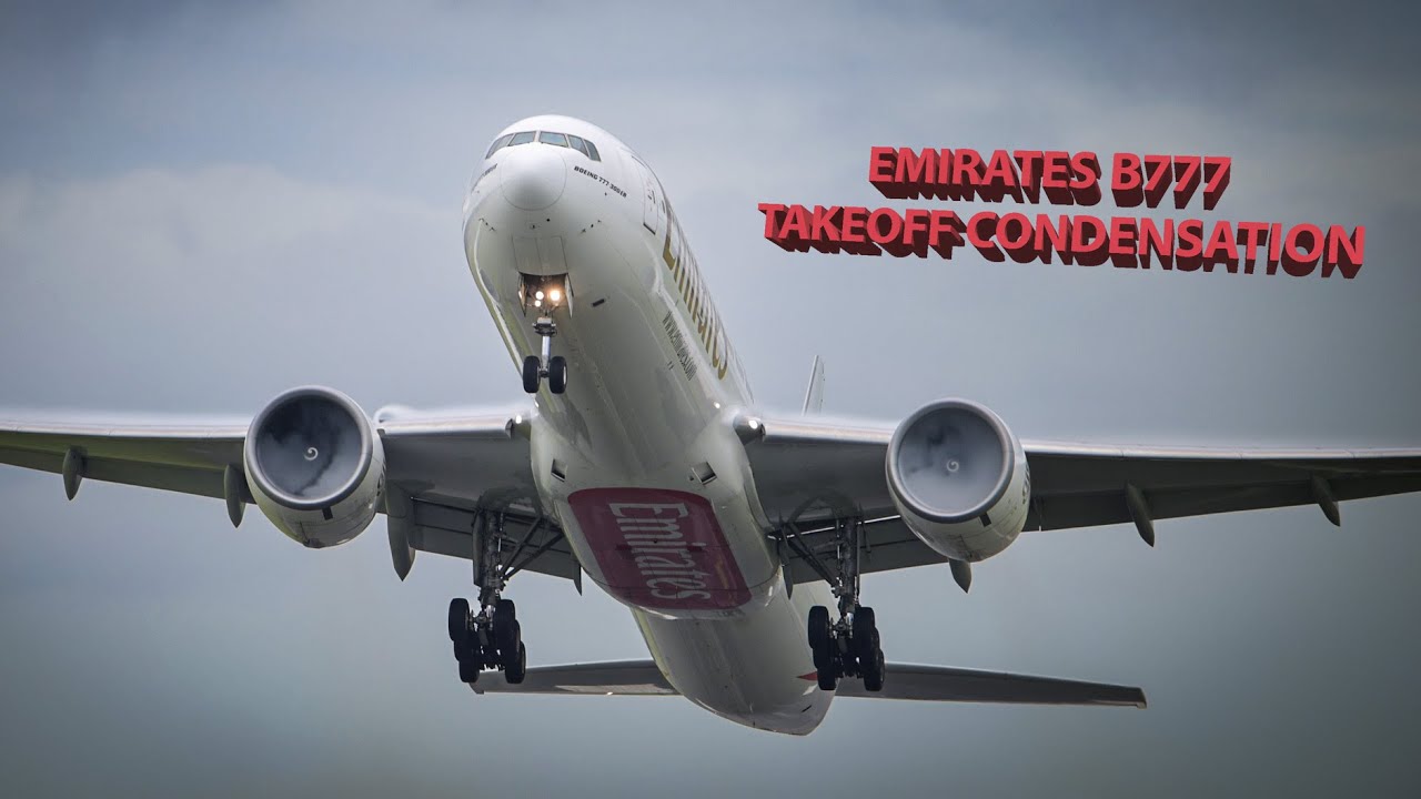 4K EMIRATES BOEING 777 TAKEOFF CONDENSATION! - YouTube