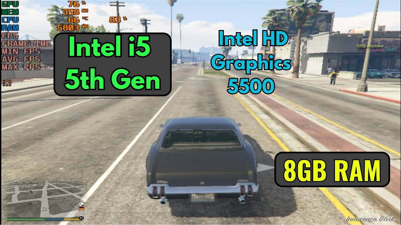 GTA 5 test on 5th Gen i5 Without Graphics card on 8GB RAM - YouTube