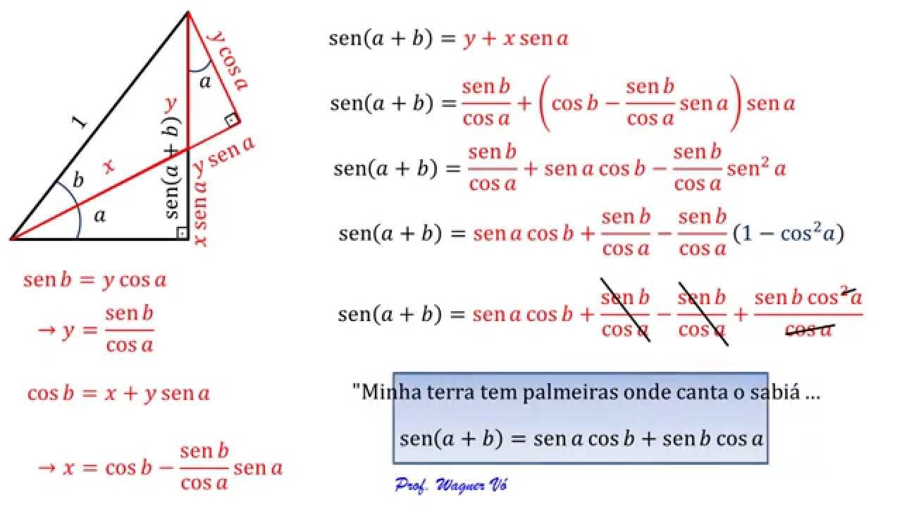 Minha terra tem palmeiras onde canta o sabiá, seno A cosseno B, seno B ...