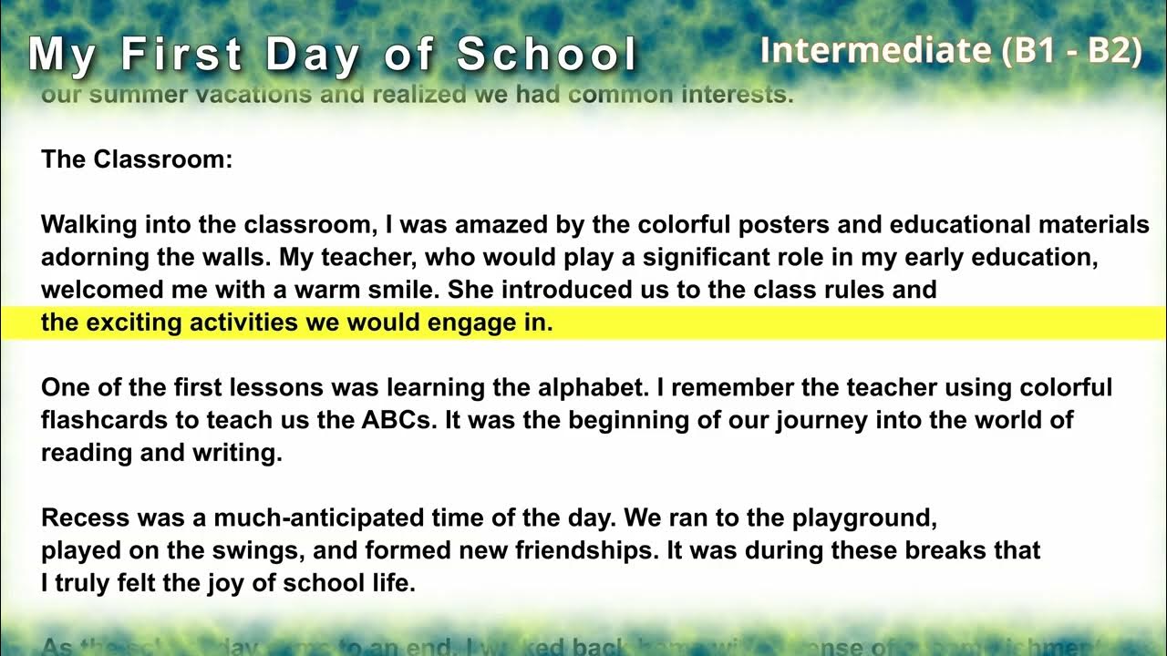 120. My First Day of School (Intermediate B1-B2) - English Reading ...