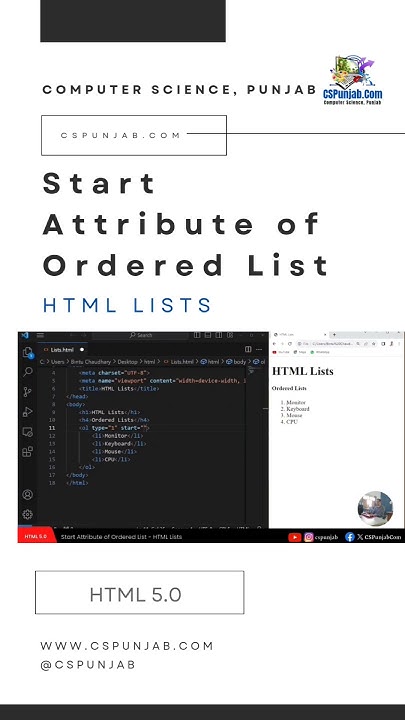 Start Attribute of Ordered List | HTML LISTS | HTML | CSPunjab.Com #shorts #html #44 - YouTube