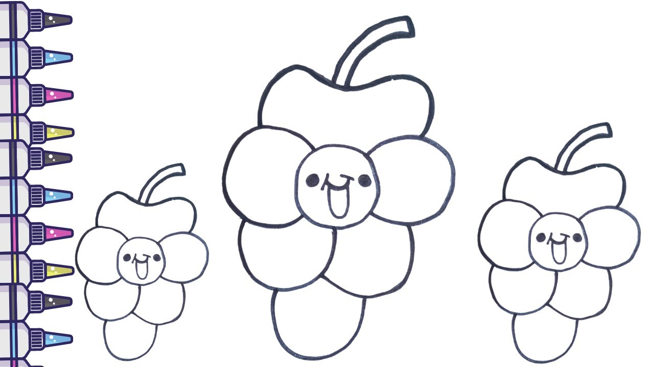 How to Draw Grapes Easy | follow along drawing lesson | Cute Fruit Pun ...