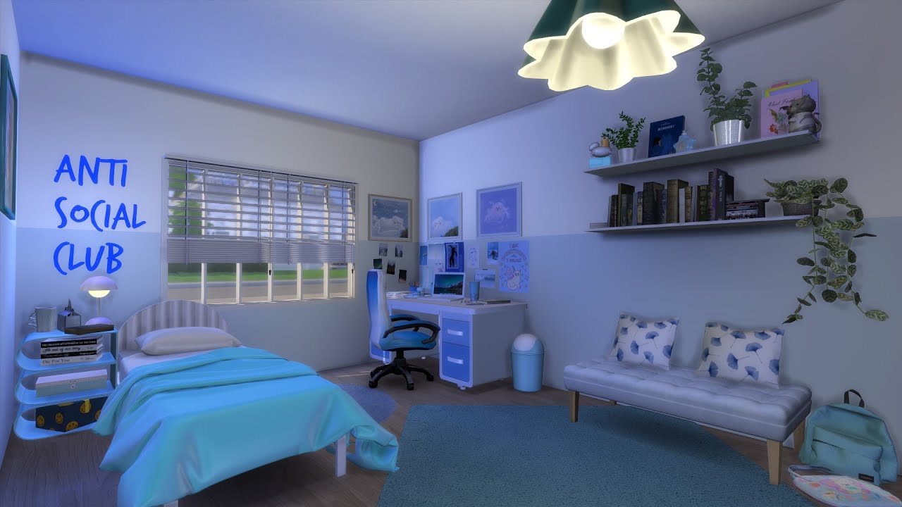 Blue Bedroom 💙 - The Sims 4: CC Speed Build - YouTube