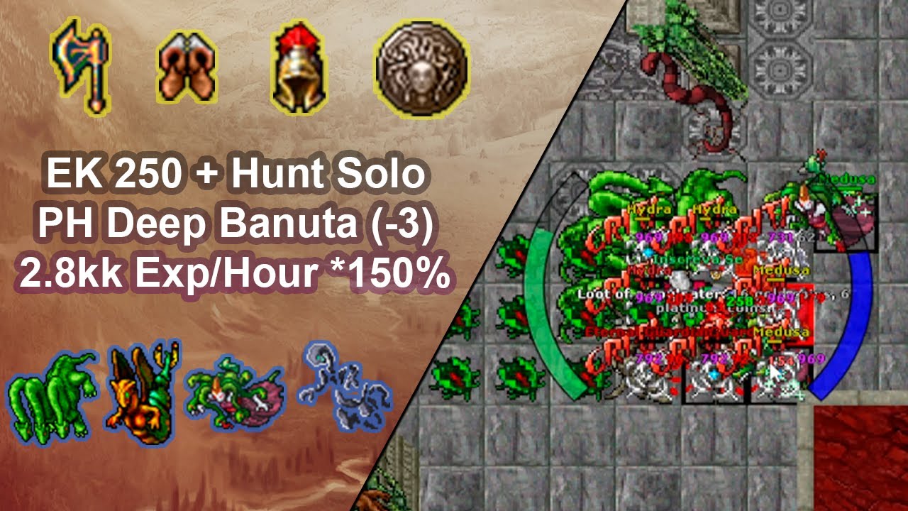 Tibia Elite Knight 252 (250+) Solo Hunt /Port hope Deep Banuta(-3) /2 ...