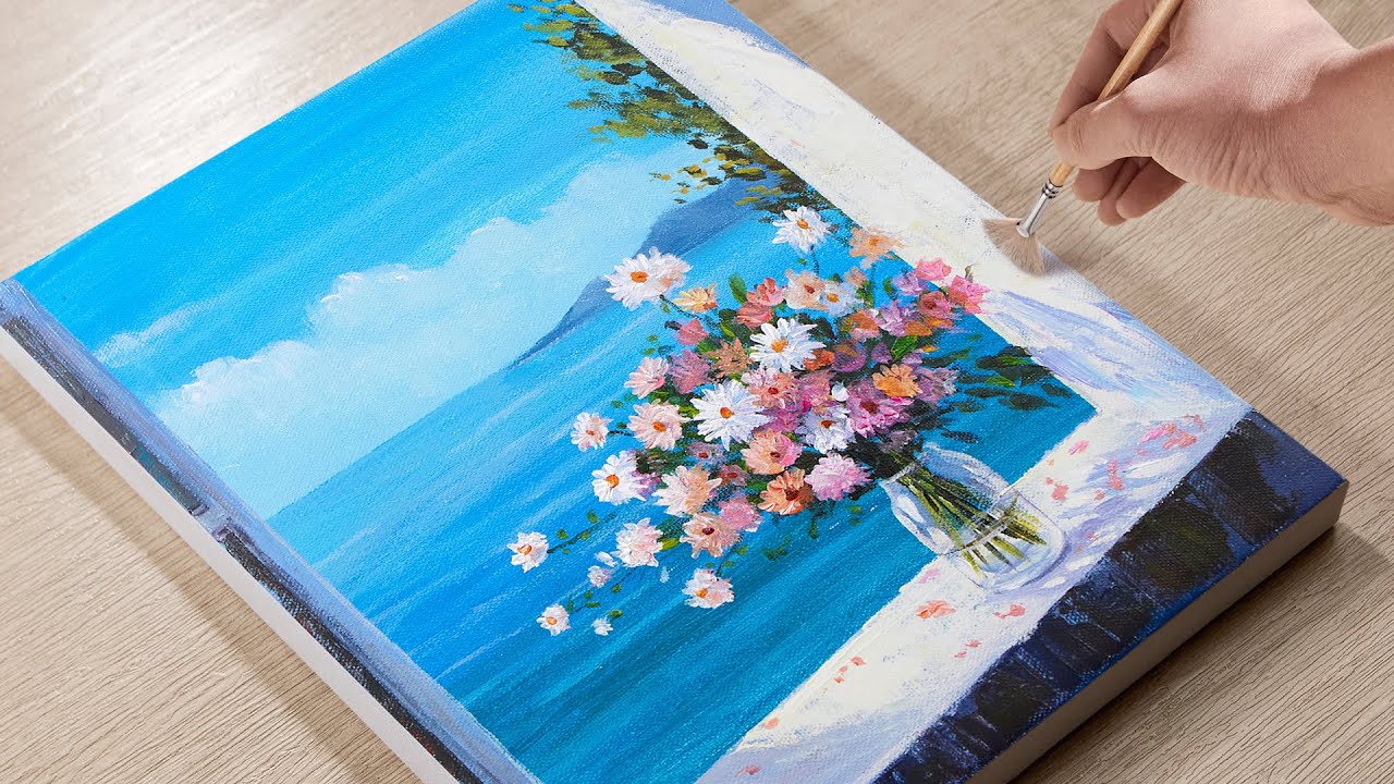 How to Paint Blooming Flowers by the Window | 🎨 Acrylic Painting Step ...
