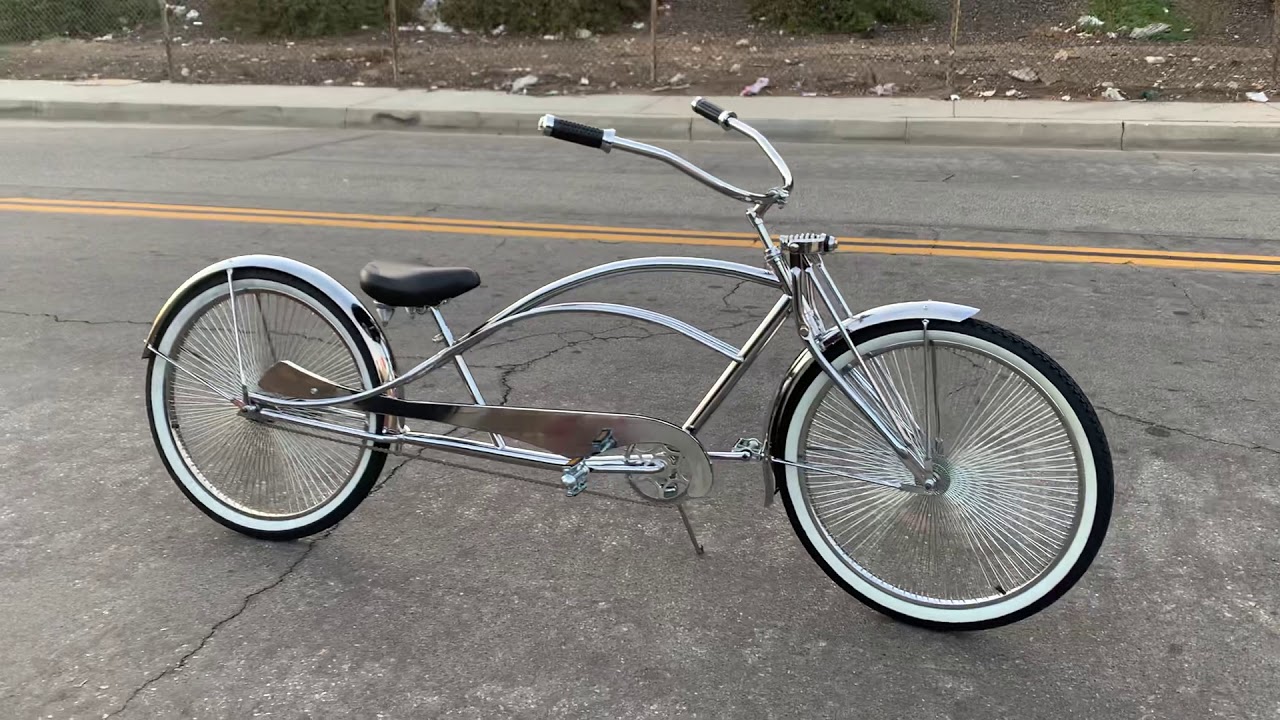 Stretch chrome bike built by vulture line company, lowrider bike - YouTube