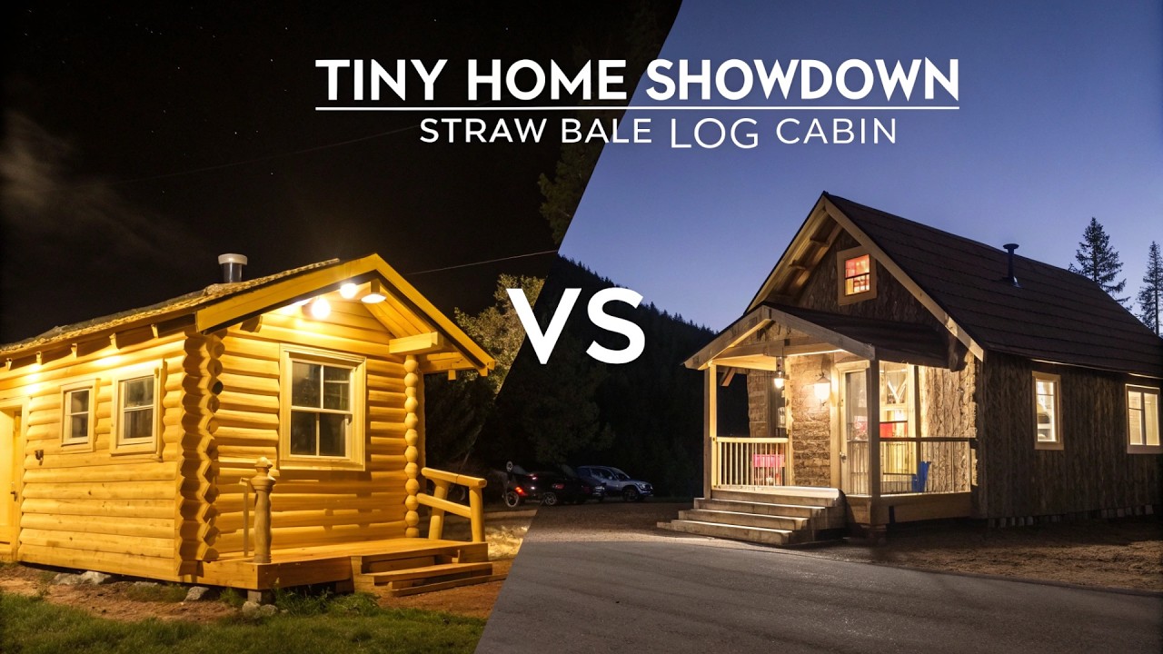 Tiny Home Showdown: Straw Bale vs. Log Cabin - YouTube