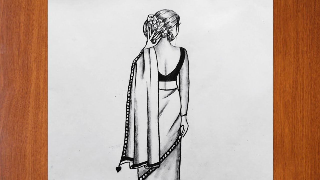 A Girl Backside Traditional Saree||pencil sketch for beginners ||easy ...