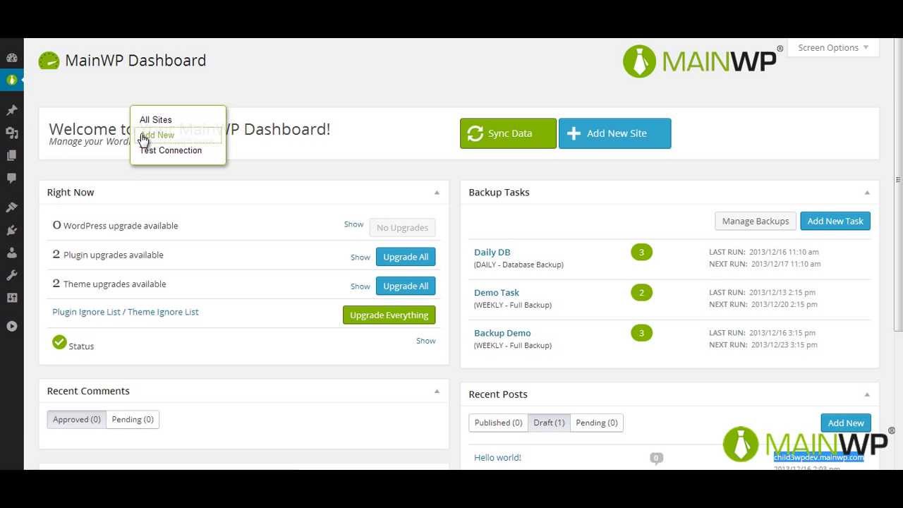 Adding a site to Your MainWP Dashboard - YouTube
