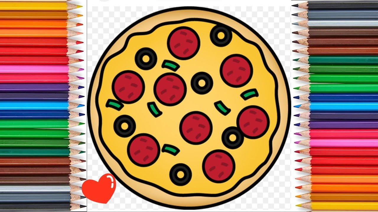 How to draw and color Pizza, easy drawing for toddlers and kids. - YouTube