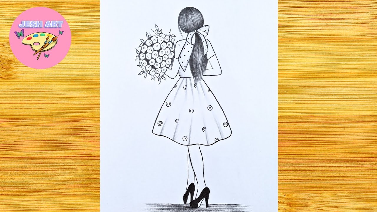 How to Draw A Girl Holding Bouquet of Flower Easy Step-by-Step/Pencil ...