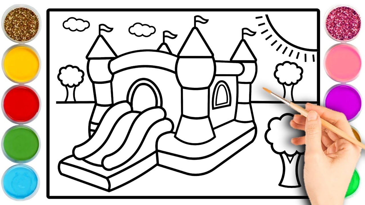 Beautiful Castle Easy and Cute drawing easy with colours - YouTube