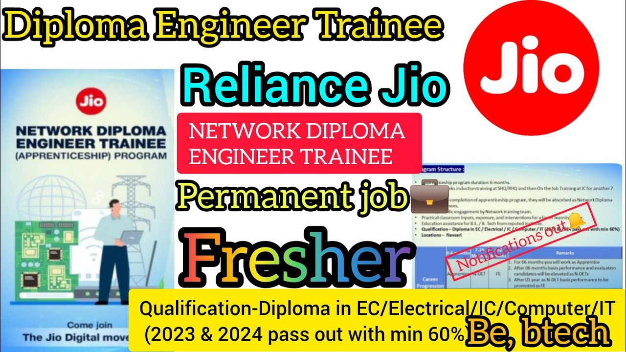 Reliance Jio Recruitment 2024 Freshers Network Engineer Apprentice ...