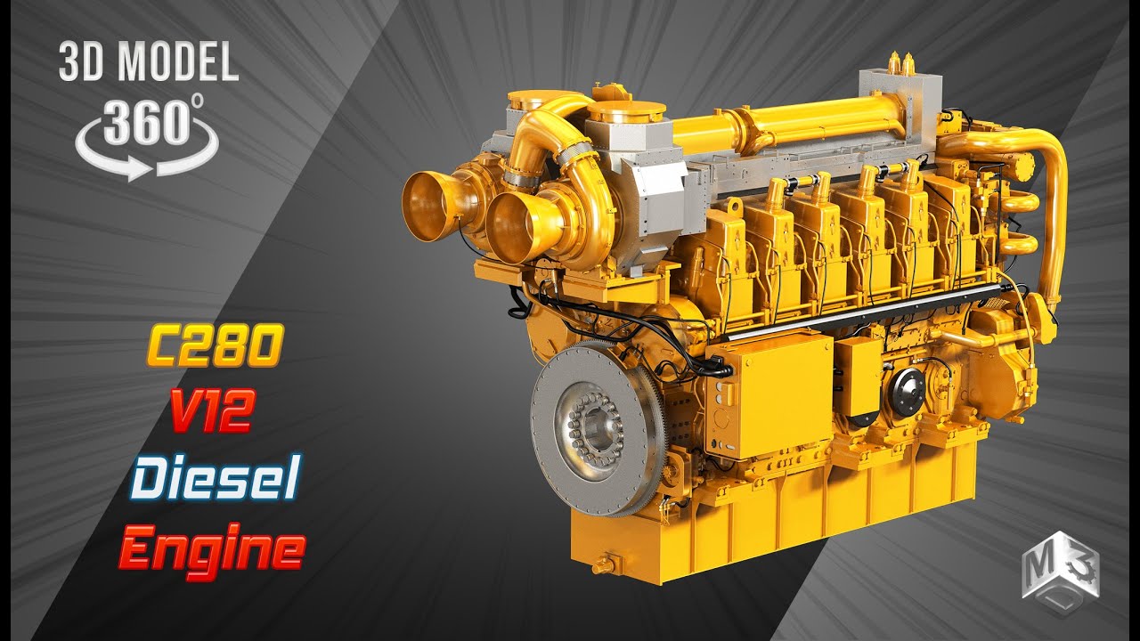 C280 Engine - V12 Industrial Diesel Engine | Markos3d | 360 Degree Turn ...
