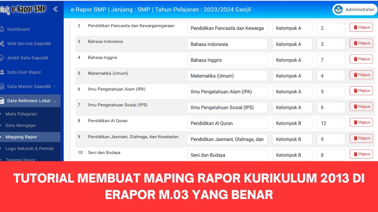 TUTORIAL MAPING RAPOR KURIKULUM 2013 DI ERAPOR M.03 YANG BENAR - YouTube