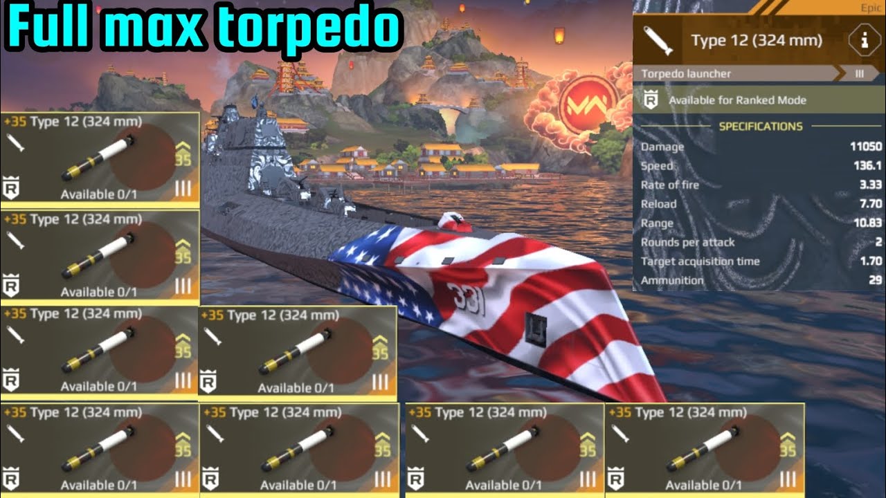 modern warships gameplay / full max type 12 torpedo launcher ...