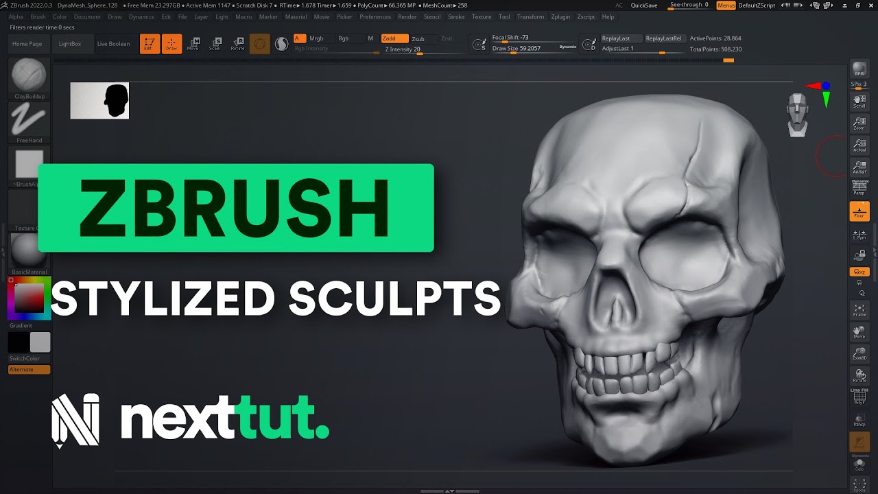 ZBRUSH TUTORIAL | Sculpt a Stylized Skull in 30 minutes - YouTube