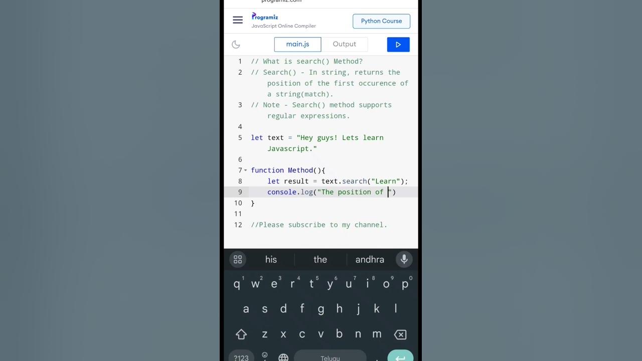Search Stringsearch Javascript Programs Codeing Code Search Education Shorts Interview