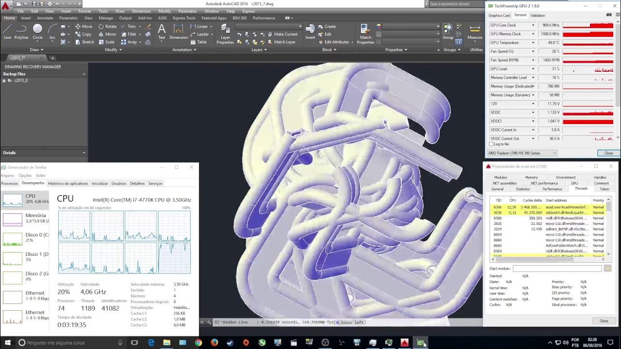 AutoCAD 2016 Benchmark 3D GPU - GTX770/390/HD4600 - YouTube