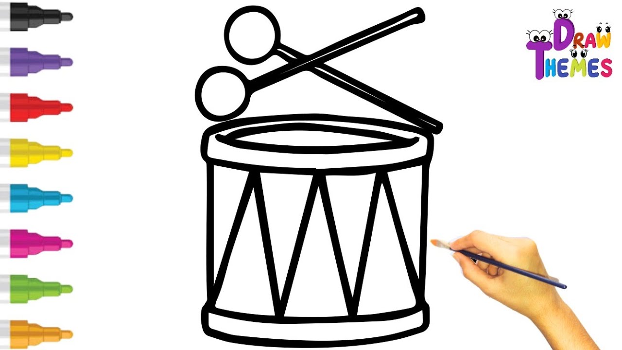Drum Drawing & Colouring for kids & Toddlers | How to Draw a Drum 🥁 ...