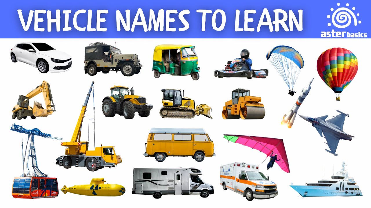 Vehicle Names for Kids | Essential Vehicles in English | Vehicles ...