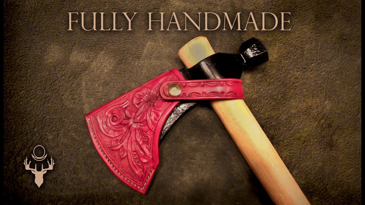 Custom made veg tan leather tomahawk sheath - YouTube