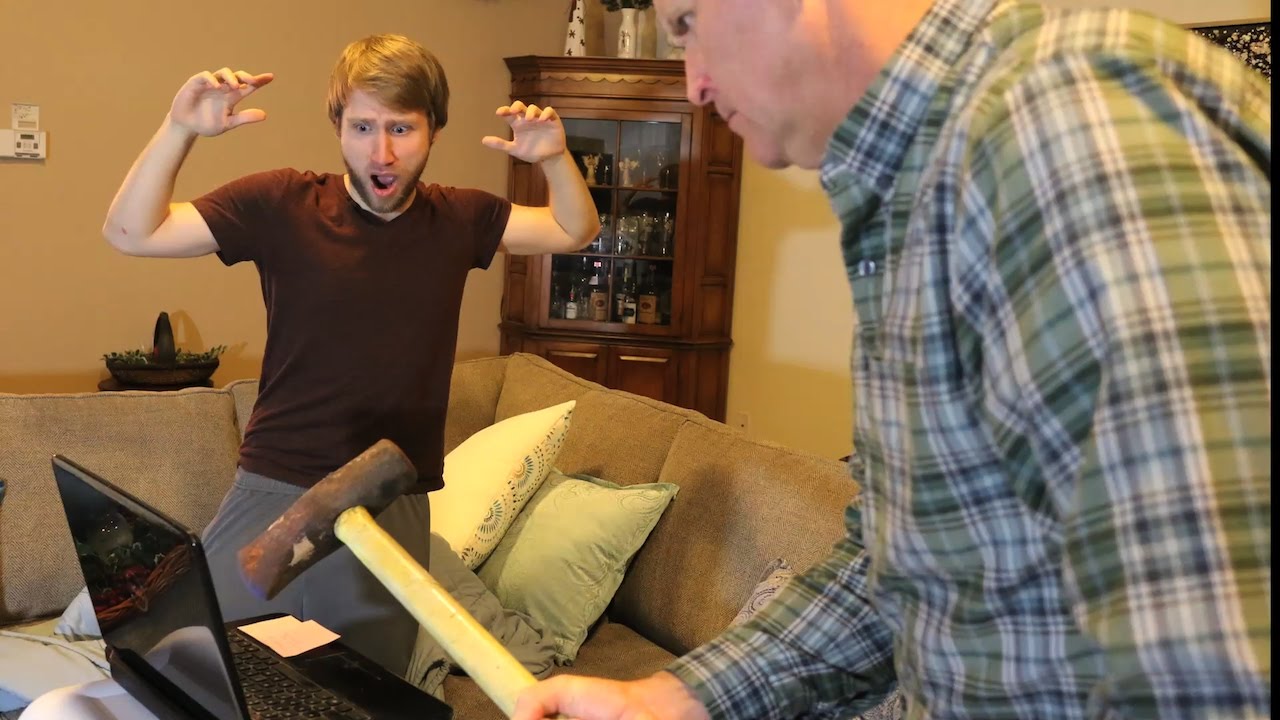 PSYCHO DAD AXES LAPTOP BTS! - YouTube