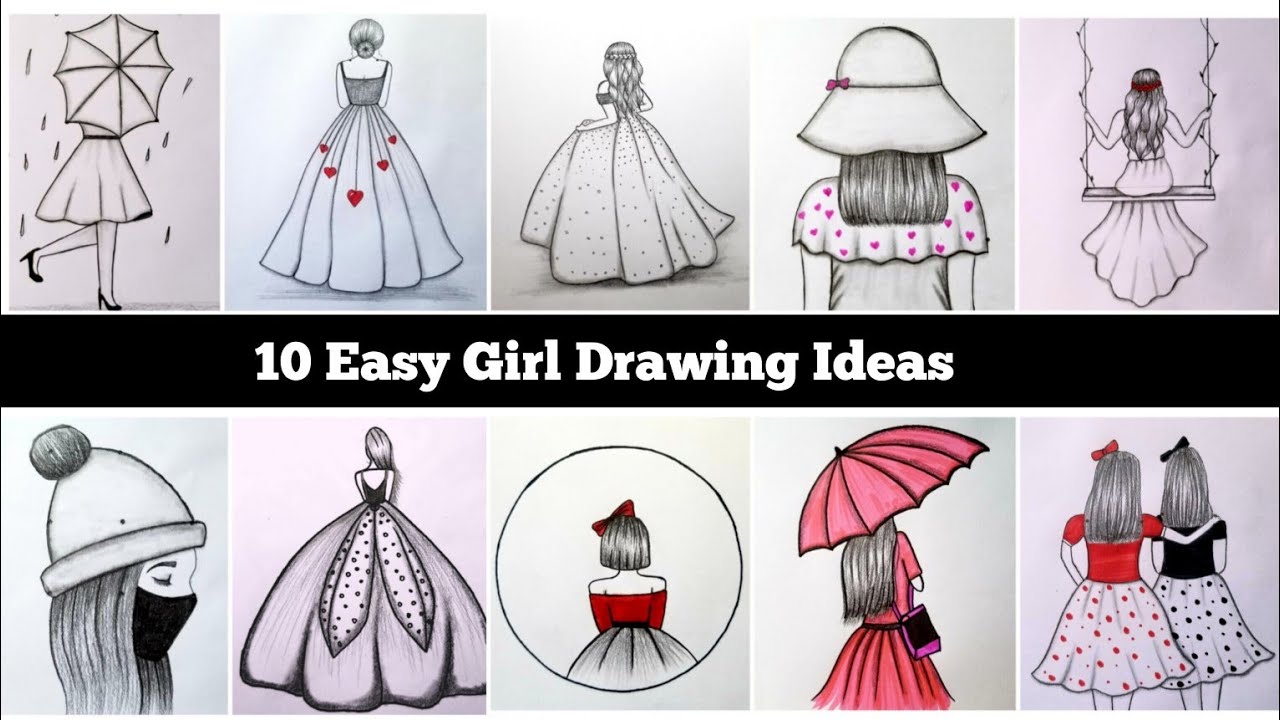 10 easy girl (back side) drawing Ideas - part 4 || Pencil Sketch ...